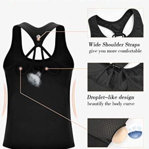 RUNNING GIRL Tank Top for Women, Workout Ribbed Black Sports Bra Racerback Long Tank Tops Loose Fit Plus Size (BX2356 Black.CN:XL,US:L)