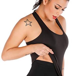 RUNNING GIRL Tank Top for Women, Workout Ribbed Black Sports Bra Racerback Long Tank Tops Loose Fit Plus Size (BX2356 Black.CN:XL,US:L)