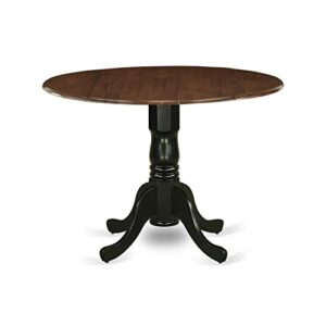 east west furniture dmt-wbk-tp dublin dining room table - a round kitchen table top with dropleaf & pedestal base, 42x42 inch, walnut & black