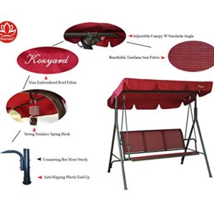 Kozyard Belle 3 Person Outdoor Patio Swing with Strong Weather Resistant Powder Coated Steel Frame and Textilence Seats (Red)