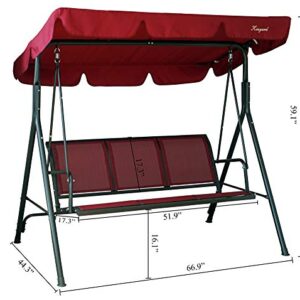 Kozyard Belle 3 Person Outdoor Patio Swing with Strong Weather Resistant Powder Coated Steel Frame and Textilence Seats (Red)