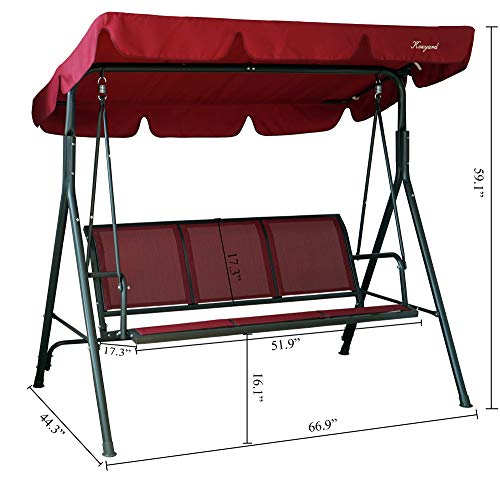 Kozyard Belle 3 Person Outdoor Patio Swing with Strong Weather Resistant Powder Coated Steel Frame and Textilence Seats (Red)