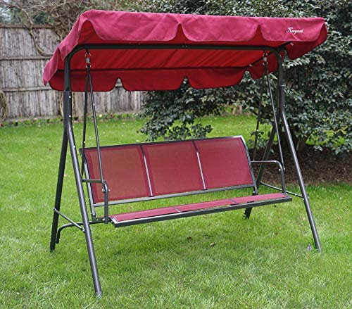 Kozyard Belle 3 Person Outdoor Patio Swing with Strong Weather Resistant Powder Coated Steel Frame and Textilence Seats (Red)