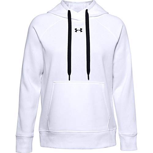 Under Armour Womens Rival Fleece Pull-Over Hoodie , White (100)/Black , X-Large