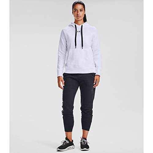 Under Armour Womens Rival Fleece Pull-Over Hoodie , White (100)/Black , X-Large