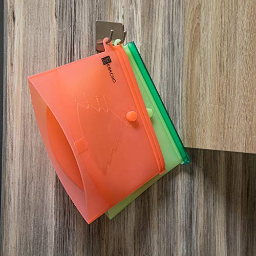 EBKORD Useful Set of 4 | 4 Reusable Eco Silicone Airtight Seal Storage Food Bags | 2 Multiuse Silicone Sponge for Kitchen or Bathroom | 2 Resistant Multi Surfaces 3M Stainless Steel Wall Hanger