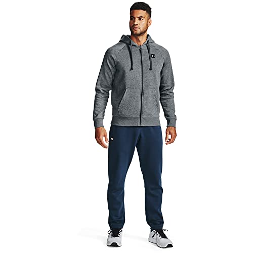 Under Armour Mens Rival Fleece Full Zip Hoodie , Pitch Gray Light Heather (012)/Onyx White , Large