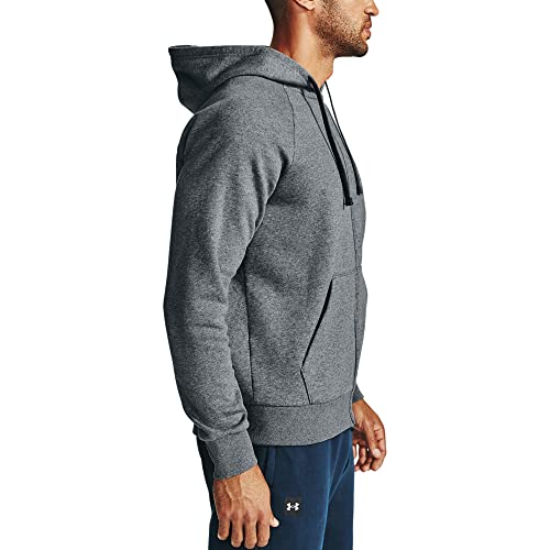 Under Armour Mens Rival Fleece Full Zip Hoodie , Pitch Gray Light Heather (012)/Onyx White , Large