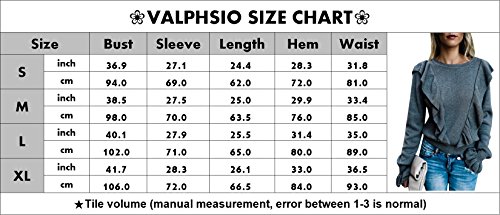 Valphsio Women's Long Sleeve Rib Ruffle Front Sweater Crewneck Puff Shirt Pullover Cute Tops (Large, White)