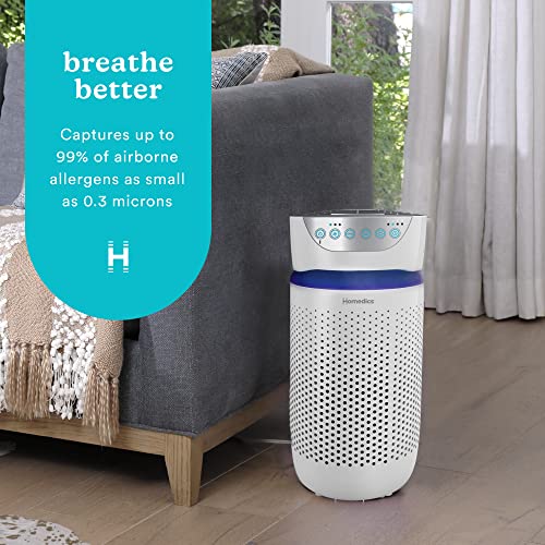 Homedics 5-in-1 UV-C Air Purifier - 360-Degree HEPA Filter, Air Purifiers for Bedroom and Home with Essential Oil Pads and Built-In Timer, 3 Speed Settings for Small Rooms, White