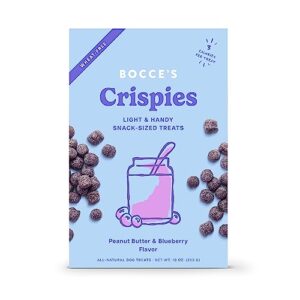 bocce's bakery crispies training treats for dogs, wheat-free dog treats, made with real ingredients, baked in the usa, all-natural & low calories training treats, pb & blueberry recipe, 10 oz