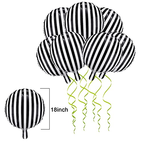 12 Pieces 18 Inch Black and White Striped Balloons Decoration Foil Mylar Balloons Aluminum Helium Balloons for Birthday Party, Baby Shower, Halloween, Ceremonies, Holiday Parties Decoration