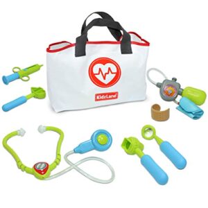 kidzlane play doctor kit for kids and toddlers - kids doctor play set - 7 piece dr set with medical storage bag and electronic stethoscope for kids - ages 3+