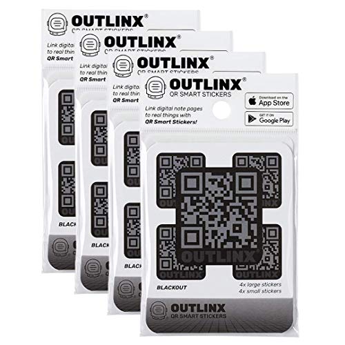 OUTLINX QR Smart Stickers | Stick Digital Notes to Your Things | Blackout 4-Pack Bundle 32x Stickers