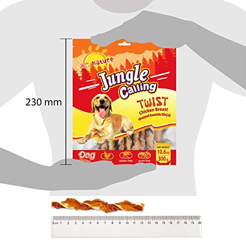 Jungle Calling Dog Treats, Natural Chicken Wrapped Rawhide Sticks, Grain-Free Training Rewards Chews for Small and Medium Puppy,10.6oz