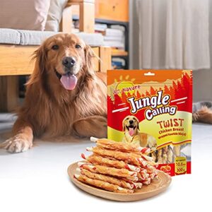 Jungle Calling Dog Treats, Natural Chicken Wrapped Rawhide Sticks, Grain-Free Training Rewards Chews for Small and Medium Puppy,10.6oz