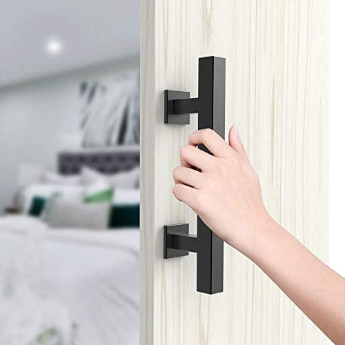 SKYSEN 2 Pack 12" Barn Door Handles, Sliding barn Door Pull Handle, No Gap Flat Plate Design- Heavy Duty- Square- Easy to Install- Matt Black (685-2)