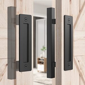 SKYSEN 2 Pack 12" Barn Door Handles, Sliding barn Door Pull Handle, No Gap Flat Plate Design- Heavy Duty- Square- Easy to Install- Matt Black (685-2)