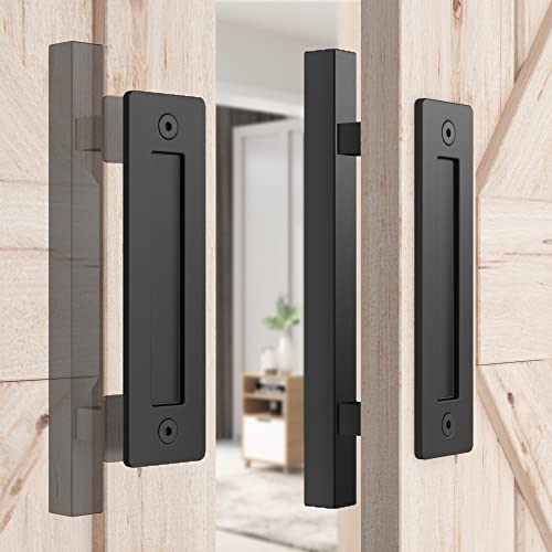 SKYSEN 2 Pack 12" Barn Door Handles, Sliding barn Door Pull Handle, No Gap Flat Plate Design- Heavy Duty- Square- Easy to Install- Matt Black (685-2)