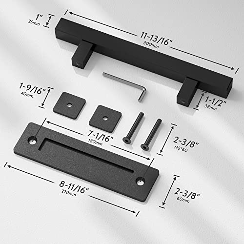 SKYSEN 2 Pack 12" Barn Door Handles, Sliding barn Door Pull Handle, No Gap Flat Plate Design- Heavy Duty- Square- Easy to Install- Matt Black (685-2)