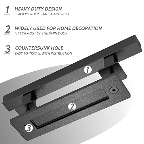 SKYSEN 2 Pack 12" Barn Door Handles, Sliding barn Door Pull Handle, No Gap Flat Plate Design- Heavy Duty- Square- Easy to Install- Matt Black (685-2)