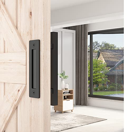 SKYSEN 2 Pack 12" Barn Door Handles, Sliding barn Door Pull Handle, No Gap Flat Plate Design- Heavy Duty- Square- Easy to Install- Matt Black (685-2)