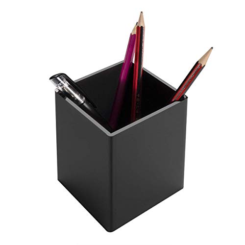 NIUBEE Black Acrylic Pen Holder 2 Pack, Desktop Pencil Cup Stationery Organizer for Office Desk Accessory