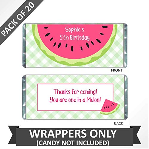 Watermelon Personalized Candy Wrappers for Chocolate, Kids Party Favors, Pack of 20, Custom Hershey Bar Labels