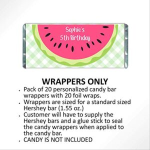 Watermelon Personalized Candy Wrappers for Chocolate, Kids Party Favors, Pack of 20, Custom Hershey Bar Labels