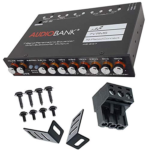 Audiobank EQ7 1/2 Din 7 Band Car Audio Equalizer EQ w/Front, Rear/Frequency Adjustable /3 RCA Input for Portable Devices + Subwoofer Output Built-in 43-120Hz, 60-200Hz