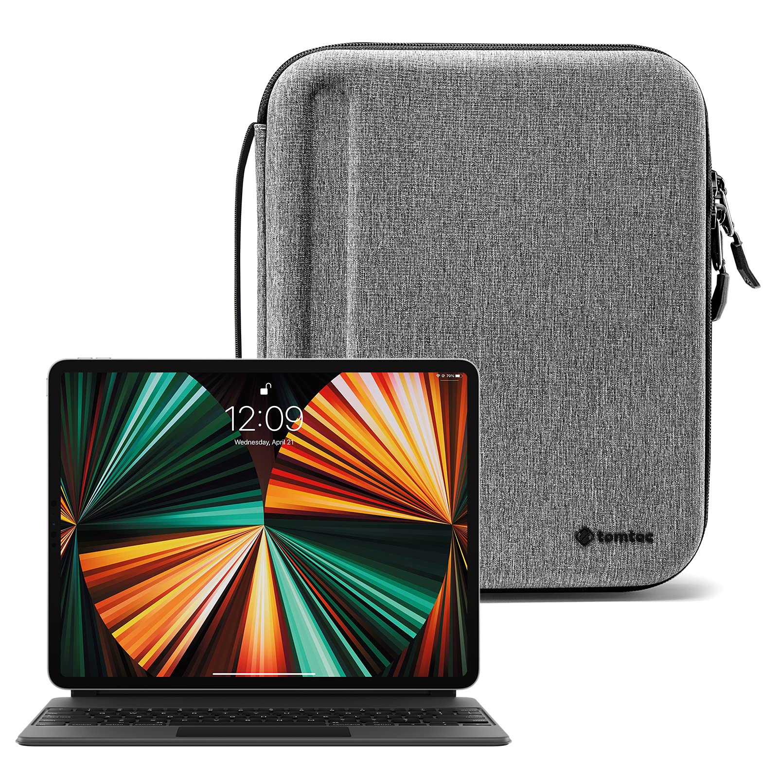 tomtoc Portfolio Case for iPad Pro 12.9-inch 2022/2021/2020, Protective Sleeve with Accessories Pocket, Carrying Storage Bag for iPad Pencil/Adapter/Hubs/Cables/Magic Keyboard, Fits Surface Pro 12.3