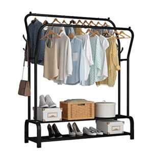 udear garment rack freestanding hanger double rods multi-functional bedroom clothing rack, double layer ，4 hooks，black