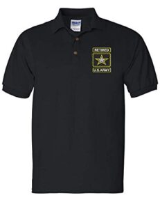 allntrends men's polo t shirt usa retired army embroidered military us army (l, black)