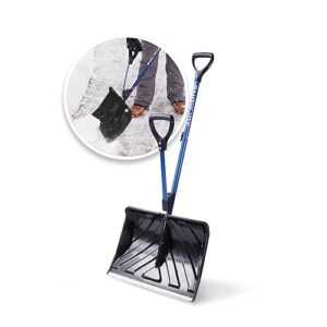 snow joe sj-shlv20 shovelution 20-inch, strain-reducing snow shovel w/ spring assisted handle + impact-resistant blade, blue