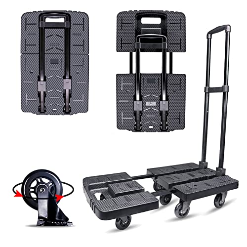 Folding Hand Truck Portable Trolley Compact Utility Luggage Platform Cart with 245Kg/540Lbs Heavy Duty 7 Removable Swivel Wheels Telescoping Handle for Moving Travel Shopping Office Outdoor Use (BY03)