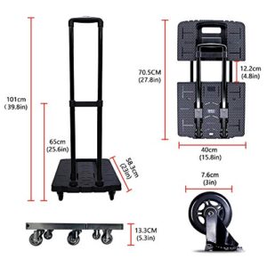 Folding Hand Truck Portable Trolley Compact Utility Luggage Platform Cart with 245Kg/540Lbs Heavy Duty 7 Removable Swivel Wheels Telescoping Handle for Moving Travel Shopping Office Outdoor Use (BY03)