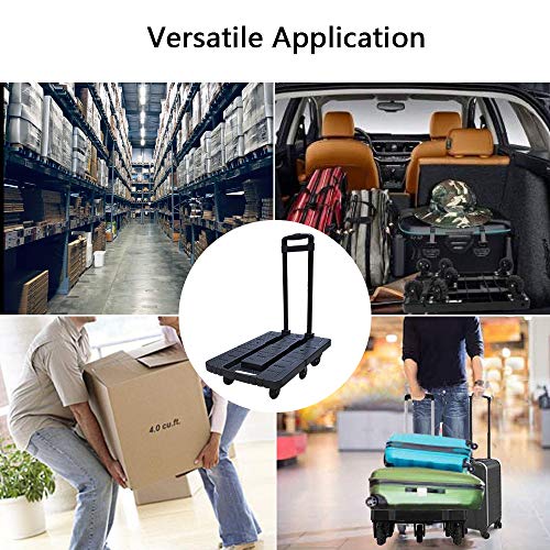 Folding Hand Truck Portable Trolley Compact Utility Luggage Platform Cart with 245Kg/540Lbs Heavy Duty 7 Removable Swivel Wheels Telescoping Handle for Moving Travel Shopping Office Outdoor Use (BY03)