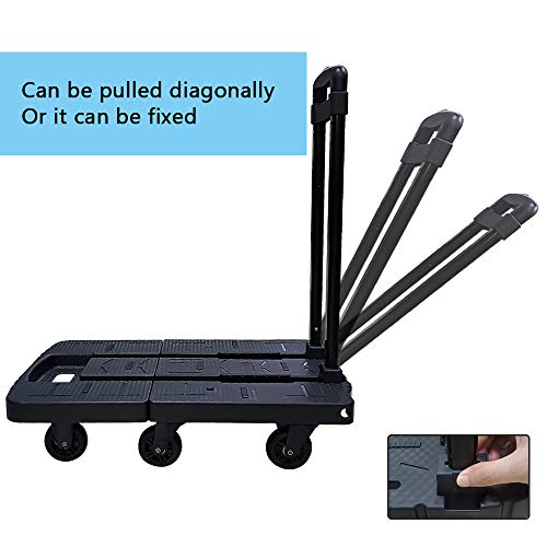 Folding Hand Truck Portable Trolley Compact Utility Luggage Platform Cart with 245Kg/540Lbs Heavy Duty 7 Removable Swivel Wheels Telescoping Handle for Moving Travel Shopping Office Outdoor Use (BY03)