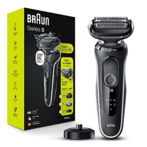 braun electric razor for men, waterproof foil shaver, series 5 5050cs, wet & dry shave, with beard trimmer and body groomer, rechargeable, charging stand included, blue