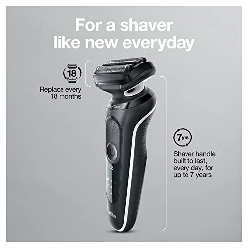 Braun Electric Razor for Men, Waterproof Foil Shaver, Series 5 5050cs, Wet & Dry Shave, With Beard Trimmer and Body Groomer, Rechargeable, Charging Stand Included, Blue