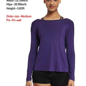 Muzniuer Long Sleeve Workout Shirts for Women Long Sleeve Yoga Tops Backless Yoga Tops Backless Open Back Cross Blouses Open Shirts GrayBlue XL