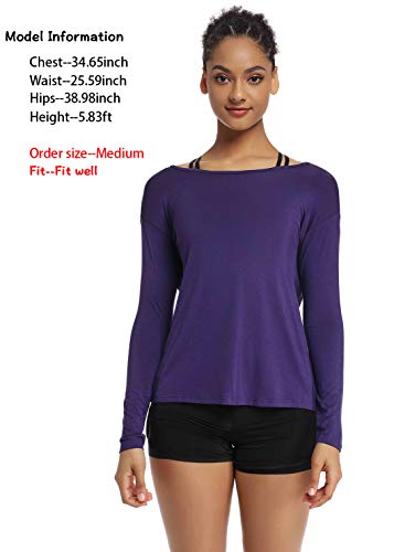 Muzniuer Long Sleeve Workout Shirts for Women Long Sleeve Yoga Tops Backless Yoga Tops Backless Open Back Cross Blouses Open Shirts GrayBlue XL