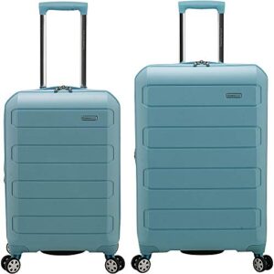 traveler's choice pagosa indestructible hardshell expandable spinner luggage, baby blue, 2-piece set (22/26)