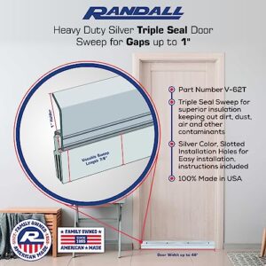 Heavy Duty Silver Triple Seal Door Sweep for Gaps up to 1" Made in USA V-62T (4 FT (48") Long)