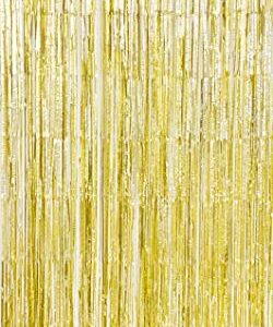 Allgala 4PK Metalic Tinsel Party Photo Backdrop Curtains Door Fringe Décor-Gold Matte-BD52403