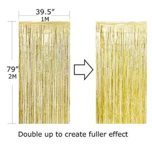 Allgala 4PK Metalic Tinsel Party Photo Backdrop Curtains Door Fringe Décor-Gold Matte-BD52403