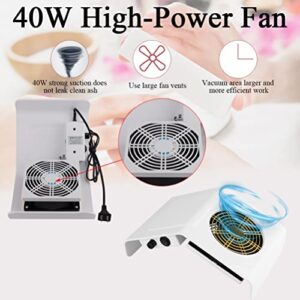 Nail Dust Collector for Acrylic Nails, 40W Nail Dust Fan Nail Cleaner for Manicure - Nail Vacuum Cleaner Powerful Dust Extractor Nail Duster Collector with Leather Nail Arm Rest Pad (White)