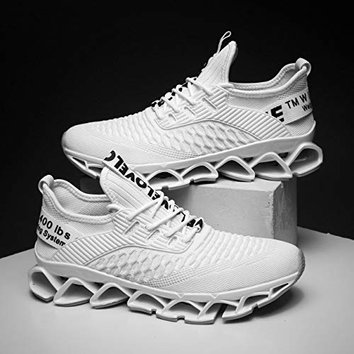 Chopben Men's Running Shoes Blade Non Slip Fashion Sneakers Breathable Mesh Soft Sole Casual Athletic Lightweight Walking Shoes(6.5,White)