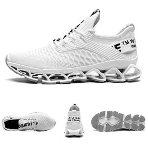 Chopben Men's Running Shoes Blade Non Slip Fashion Sneakers Breathable Mesh Soft Sole Casual Athletic Lightweight Walking Shoes(6.5,White)