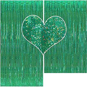 CYLMFC Tinsel Backdrop 2 Packs 3ftx8ft Green Fringe Backdrop for Parties, Foil Fringe Curtains Party Decorations Photo Booth Backdrop Christmas Halloween - Green